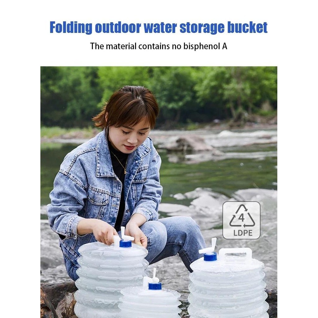 5-15L Capacity Car Collapsible Outdoor Water Bucket Portable Driving Water Tank Container Faucet ...
