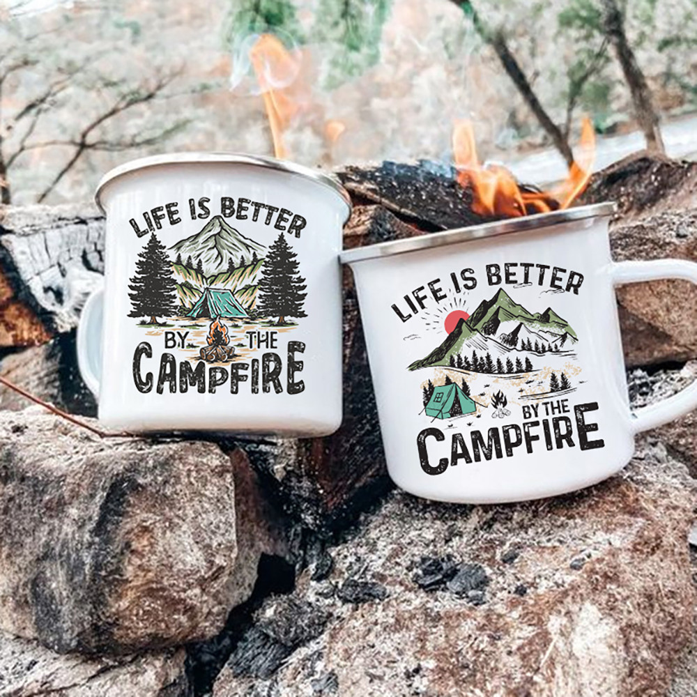 Life Is Better By The Campfire Printed Camper Mugs Camping Enamel Mug ...