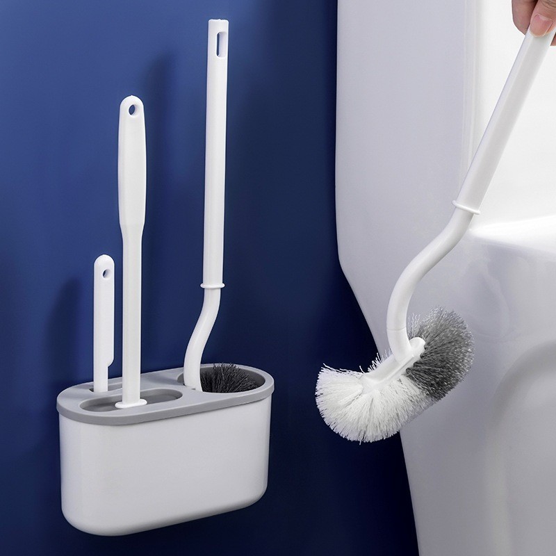 3in1 Toilet Brush Set with Silicone Bristles and Wall-mounted Holder ...