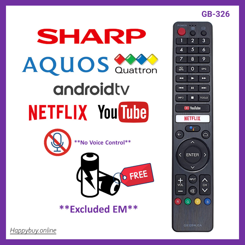 Sharp Android TV Remote Control GB326WJSA Sharp Smart Android TV Remote ...