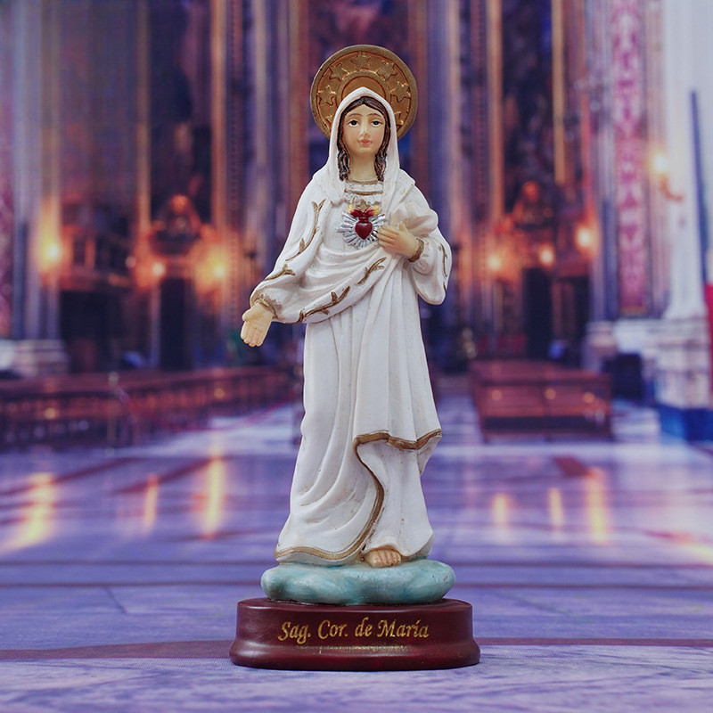 14.2CM Sacred Heart Virgin Mary Statue with Golden Halo - Catholic ...