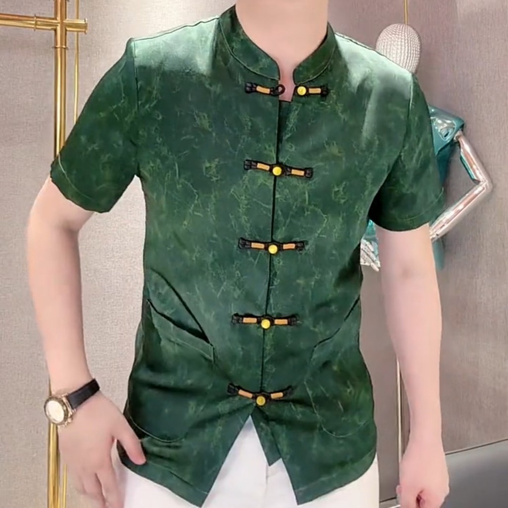 Men's Tang Tops short Sleeve Kung Fu Suit High Quality Silk Traditiona ...
