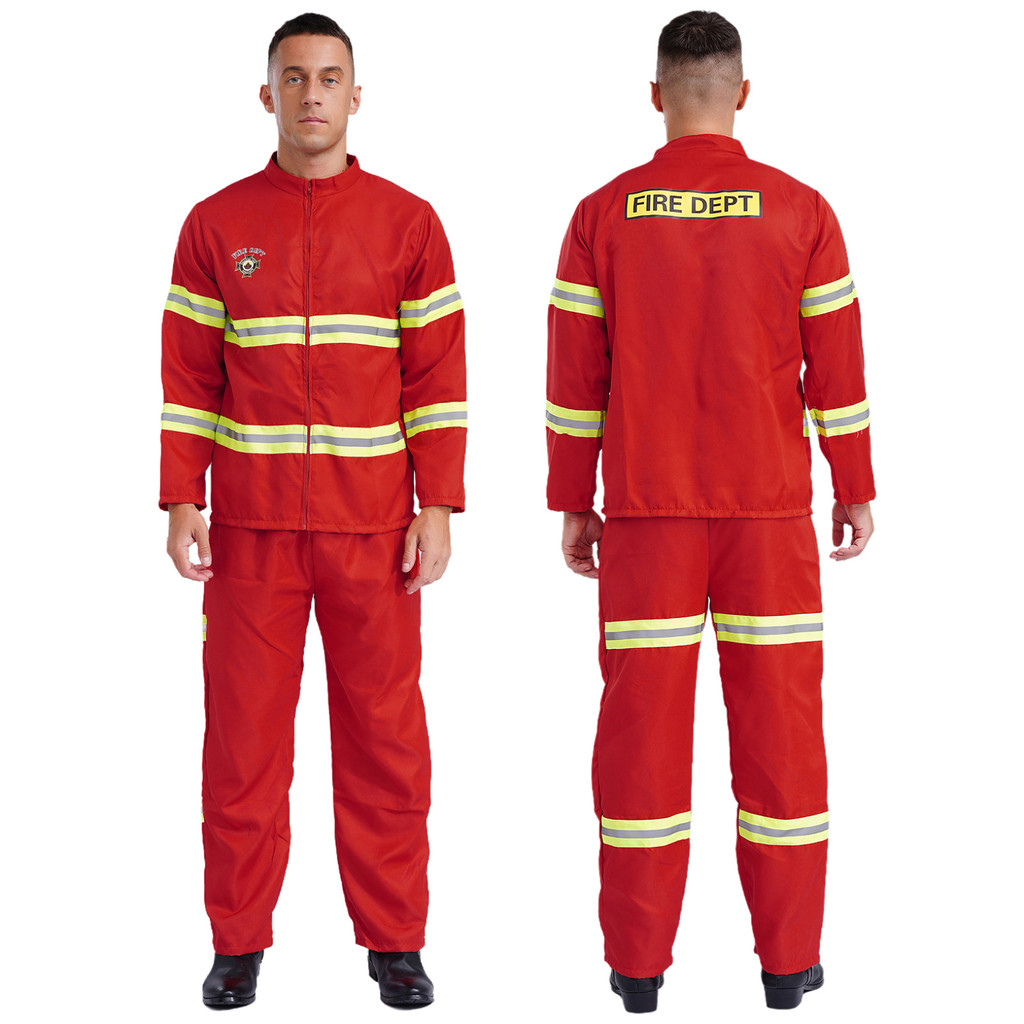 Men Firefighter Fireman Cosplay Costume Long Sleeve Jacket Coat with ...