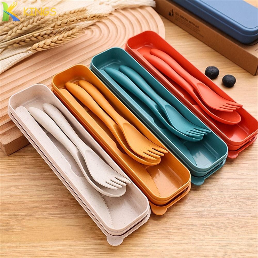 KINGS Camping Utensil Set, Reusable Wheat Straw Travel Utensils ...