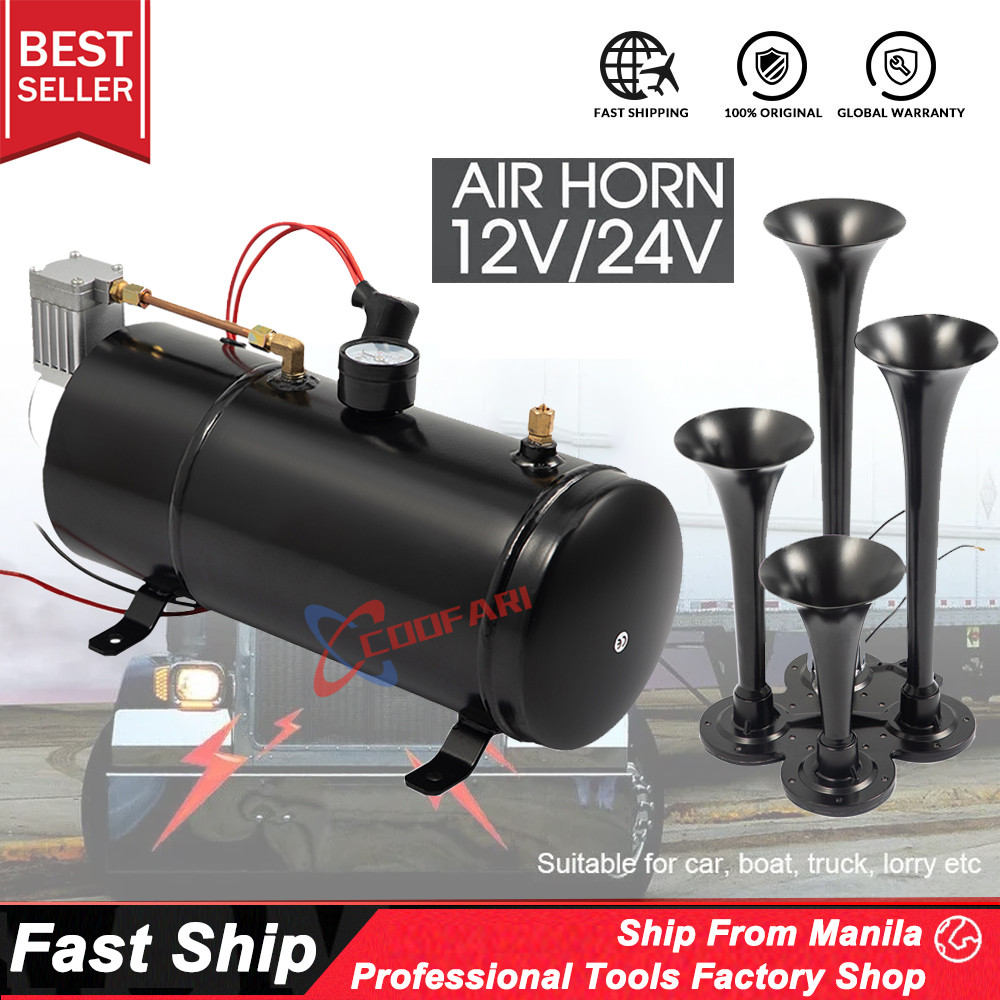 4 Trumpets 12V/24V 150DB Loud Air Horn Train Horns for Truck Cars SUV ...