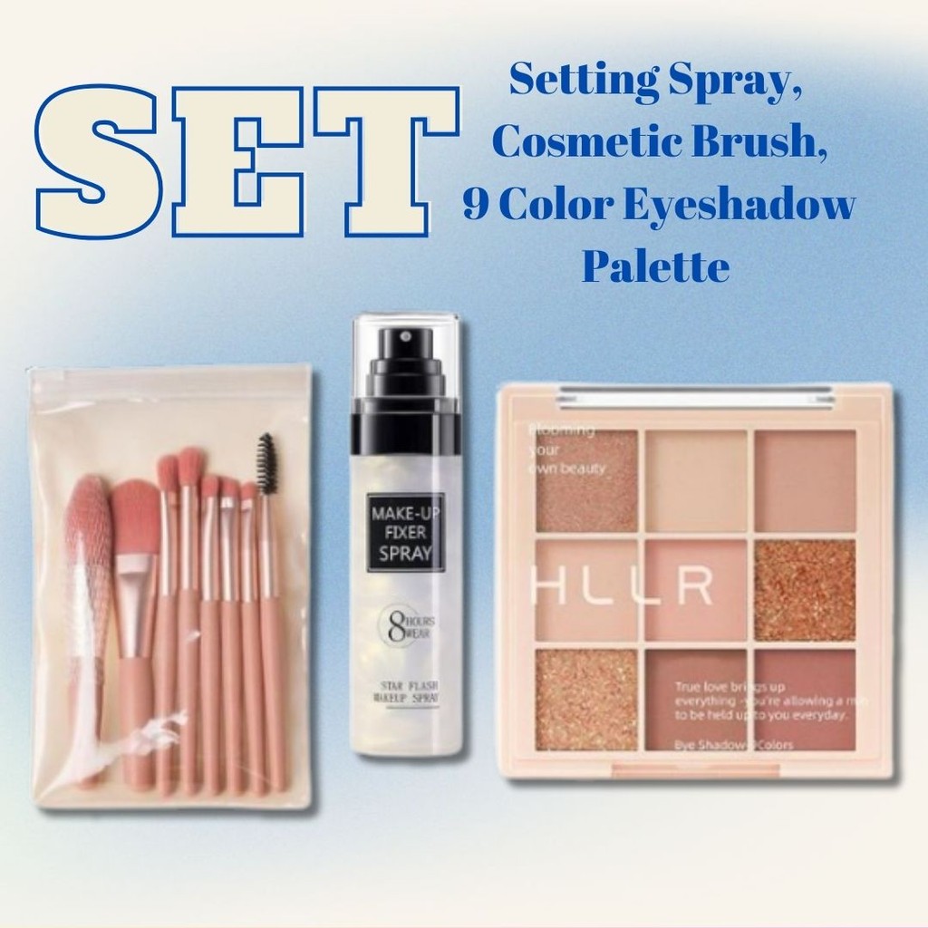 SET 3PCS Makeup Set Makeup Setting Spray and 7pcs Makeup Brush and 9 ...