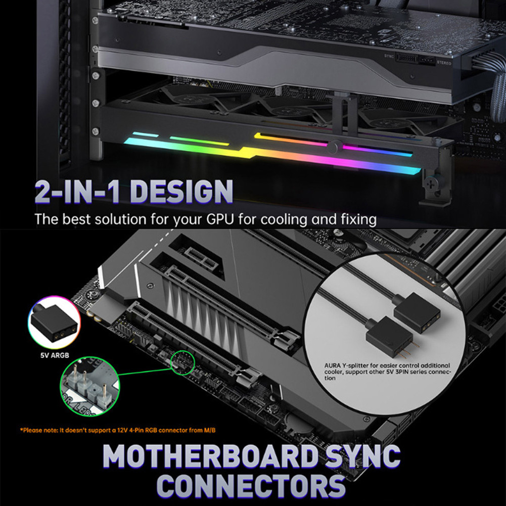 2 in 1 Graphics Card Cooler 1800RPM 5V 3Pin ARGB RGB LED Graphics Card ...