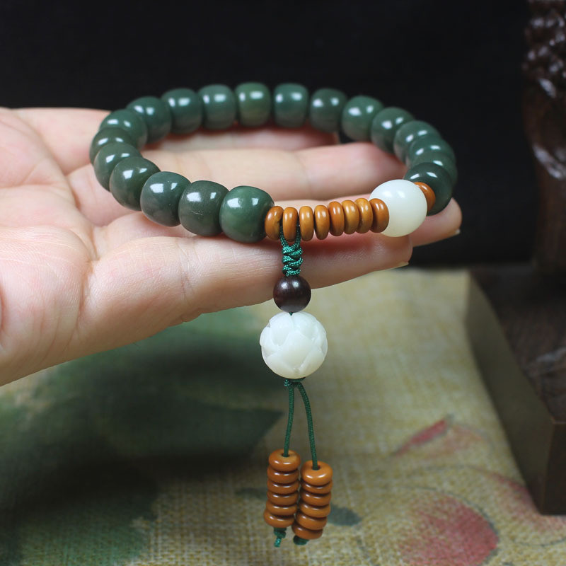 2025White Jade Bodhi Root Yin Skin Green Bodhi Root Bracelet Coconut ...