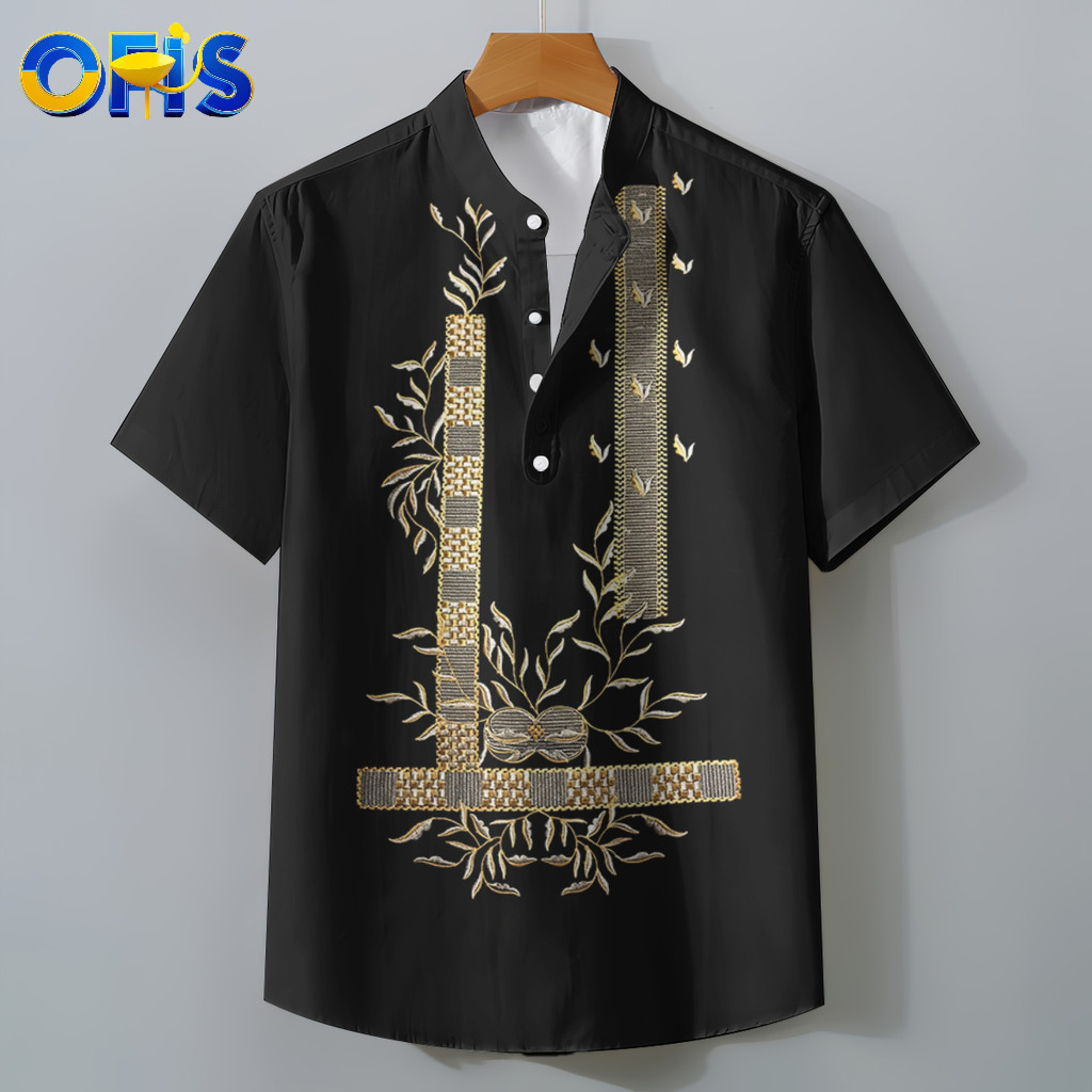 2025 Asean Attire for Men Modern Barong Stand Collar Short-sleeved ...
