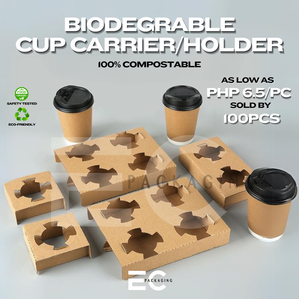 EC 2 Cups/4Cups Holder Tray Cup Holder Take Out Tray Cup Carrier 100% ...