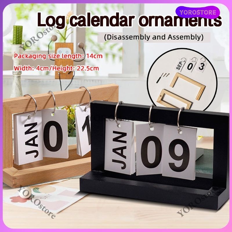 Nordic Style Wooden Page-Turning Calendar Natural Wood Grain Home Decor ...