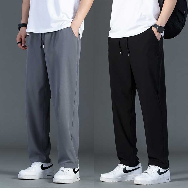 M-5XL New Men's Plain Ice Silk Straight Wide-leg Elastic Waistband ...