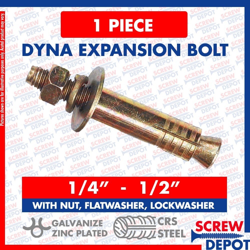 1PC 1/4 , 5/16 , 3/8 , 1/2 Dyna Bolt | Expansion Bolt Tetanize Screw ...