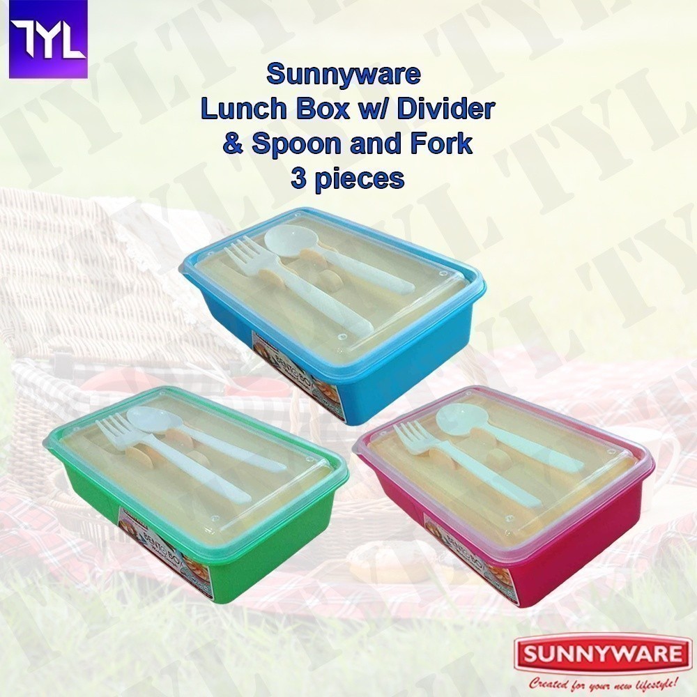 Sunnyware Lunch Box w/ Sauce Pocket & Spoon and Fork 3 pieces Food ...