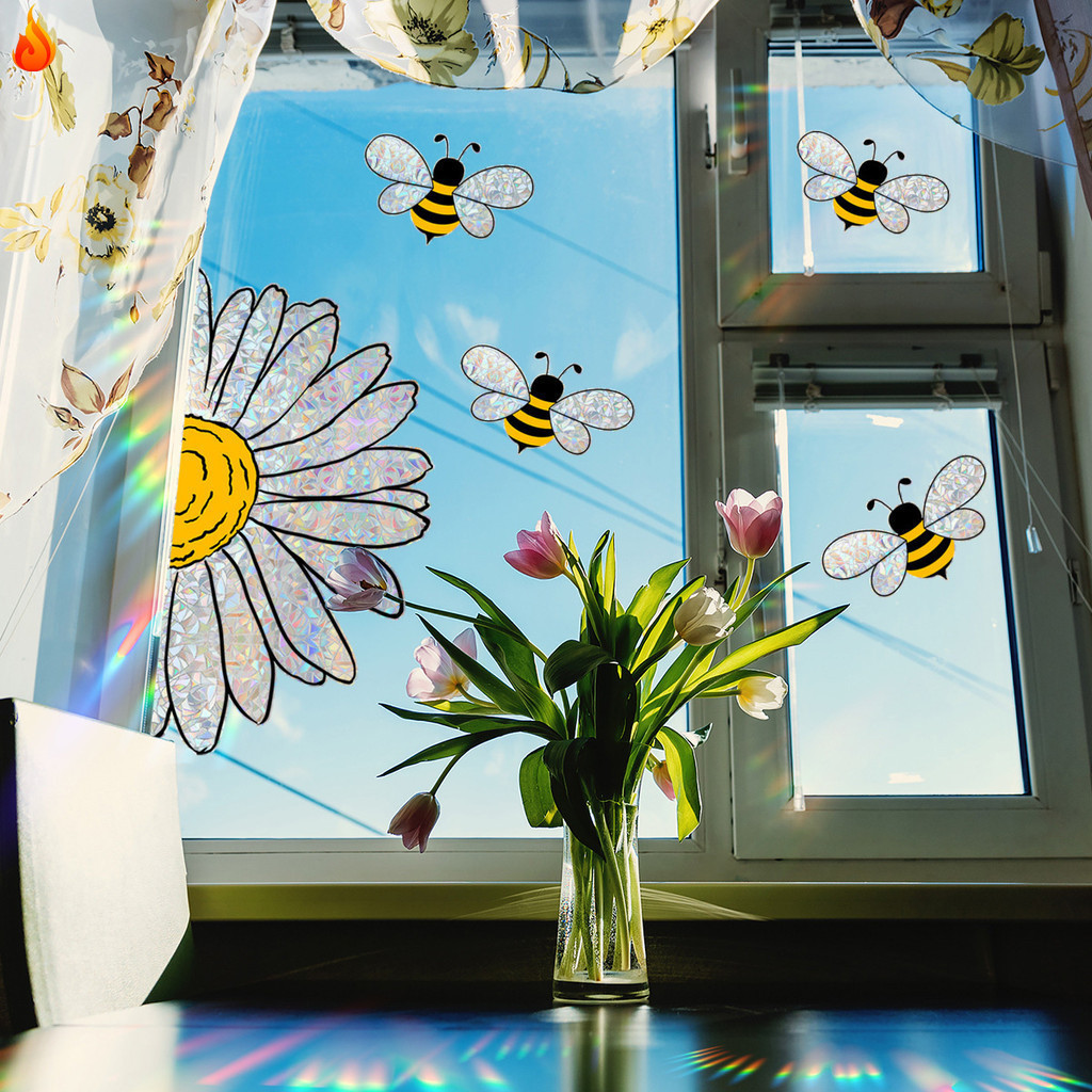 Adorable Bees Style Glass Sticker, Sunroof Stained Glass Sticker ...