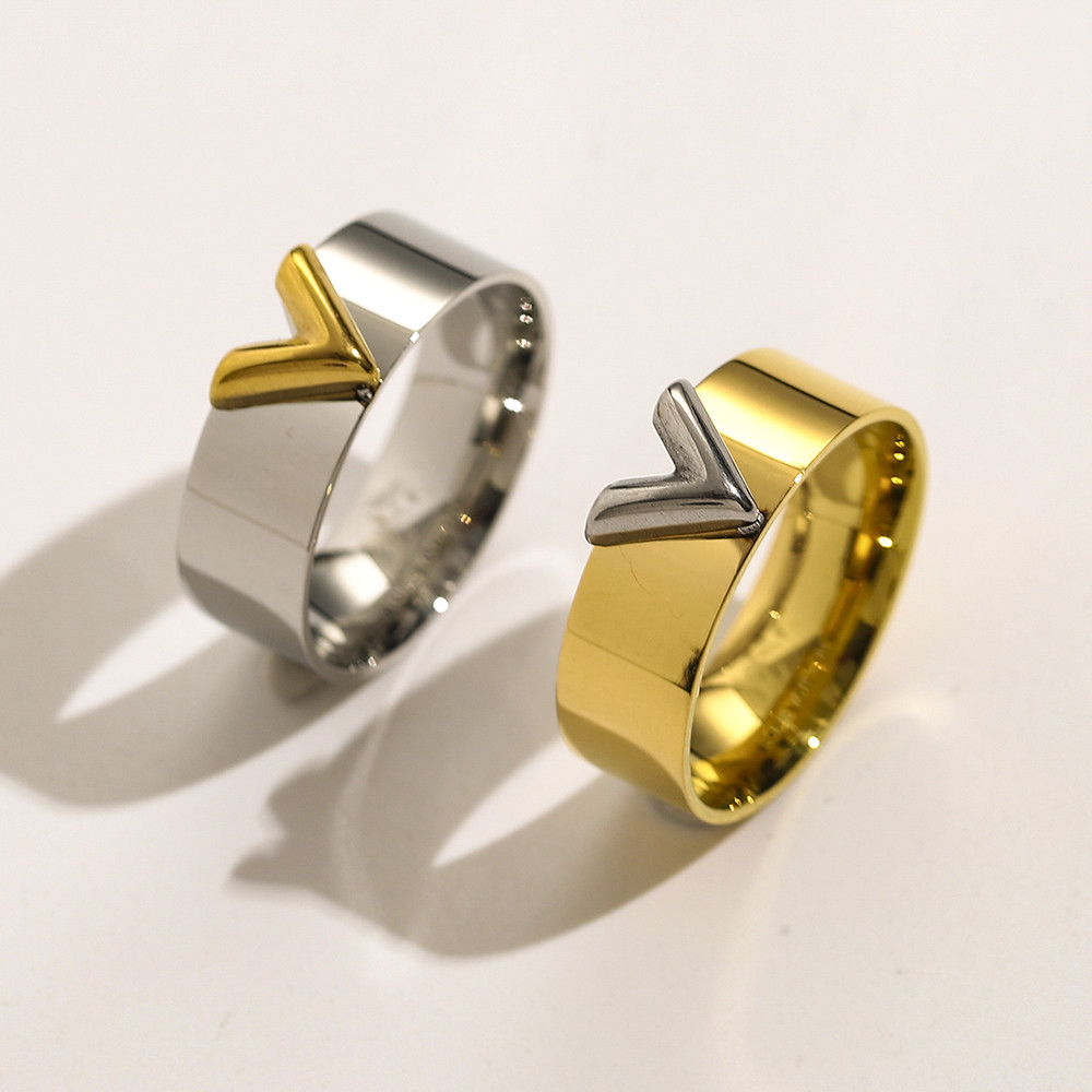 LV Ring for Women Cool Simple Korean Style Letter Finger Rings Couple ...