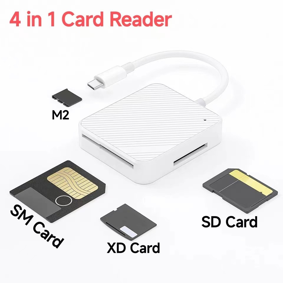 4 in 1 SM XD M2 SD Memory Card Reader USB Type C Smart Media OTG ...