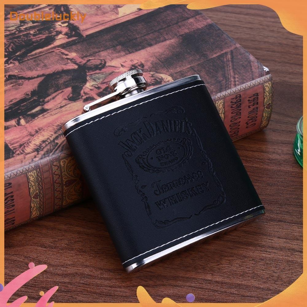 Stainless Steel Leather Whiskey Flagon Wine Bottle Hip Flask Set with ...