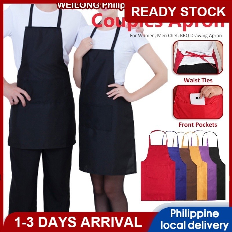 Women Men Plain Apron Pocket Solid Color Apron Classic Chef Apron for ...