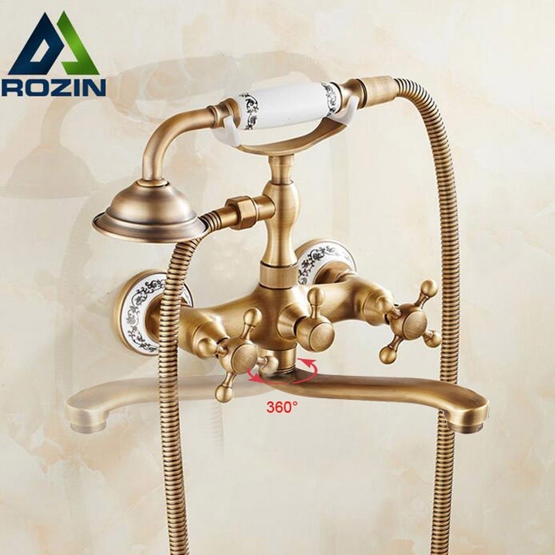 RR+`Wall Mounted Long Nose Bathtub Faucet Antique Brass Tub Sink Faucet ...