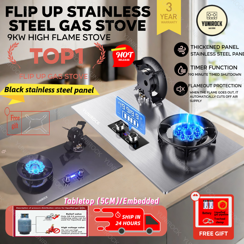 NEW Stainless Steel Flip Gas Stove Double Burner Cooker Stainless Steel ...