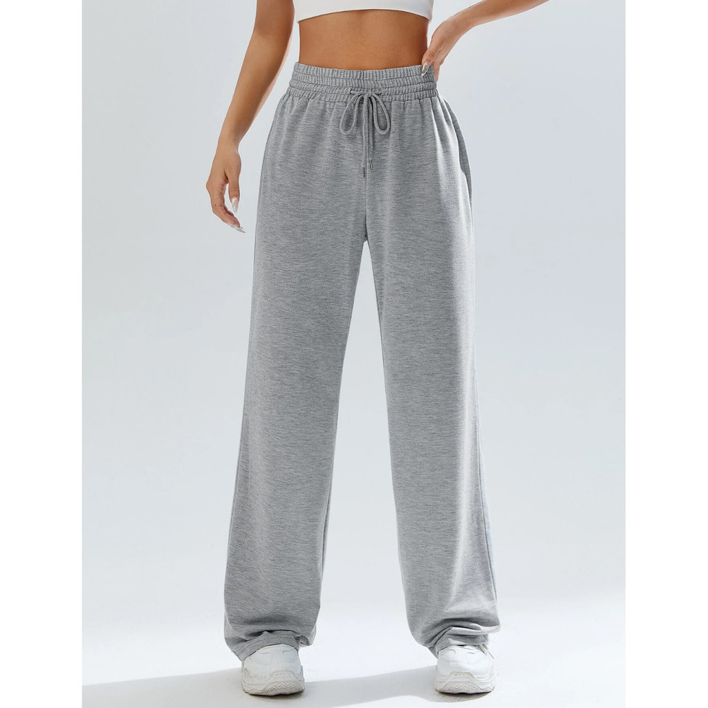 GDTIMA Grey Jogging Pants For Women High Waist Slim Wide Leg Casual ...