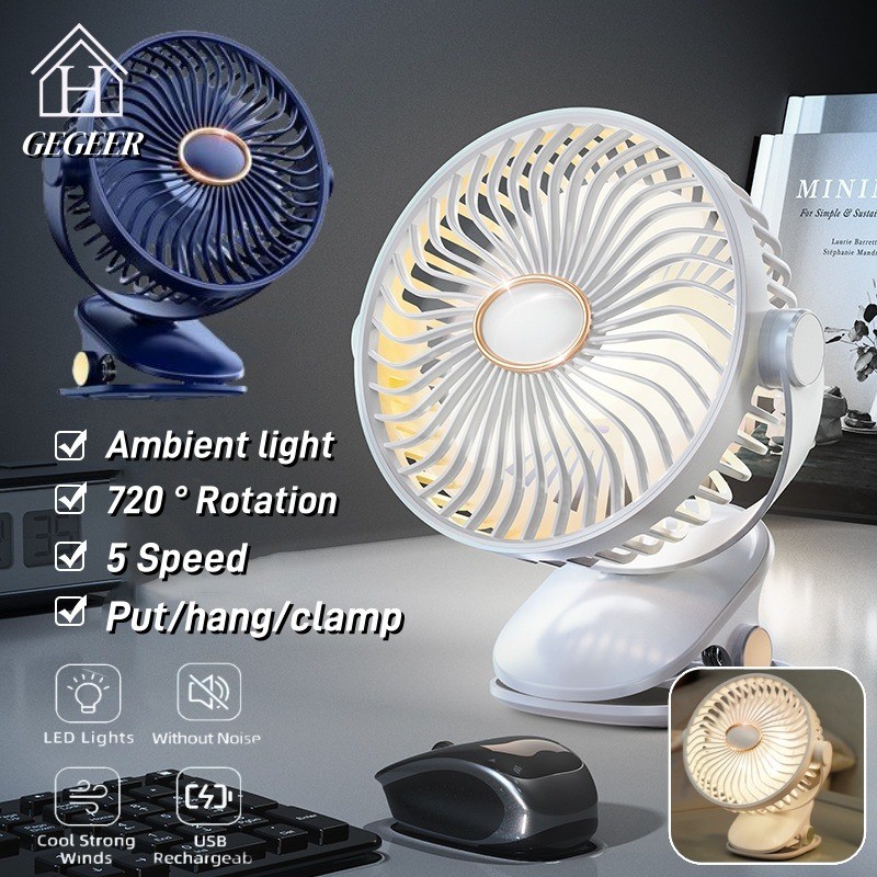 Desk Fan With Light Adjustable Rotating Mini Electric Fan Outdoor ...