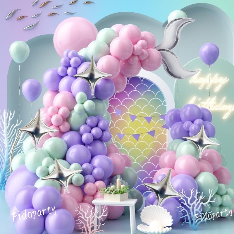 Silver Mermaid Tail Balloons Set Pink Tiffany Blue Purple Star Balloons ...