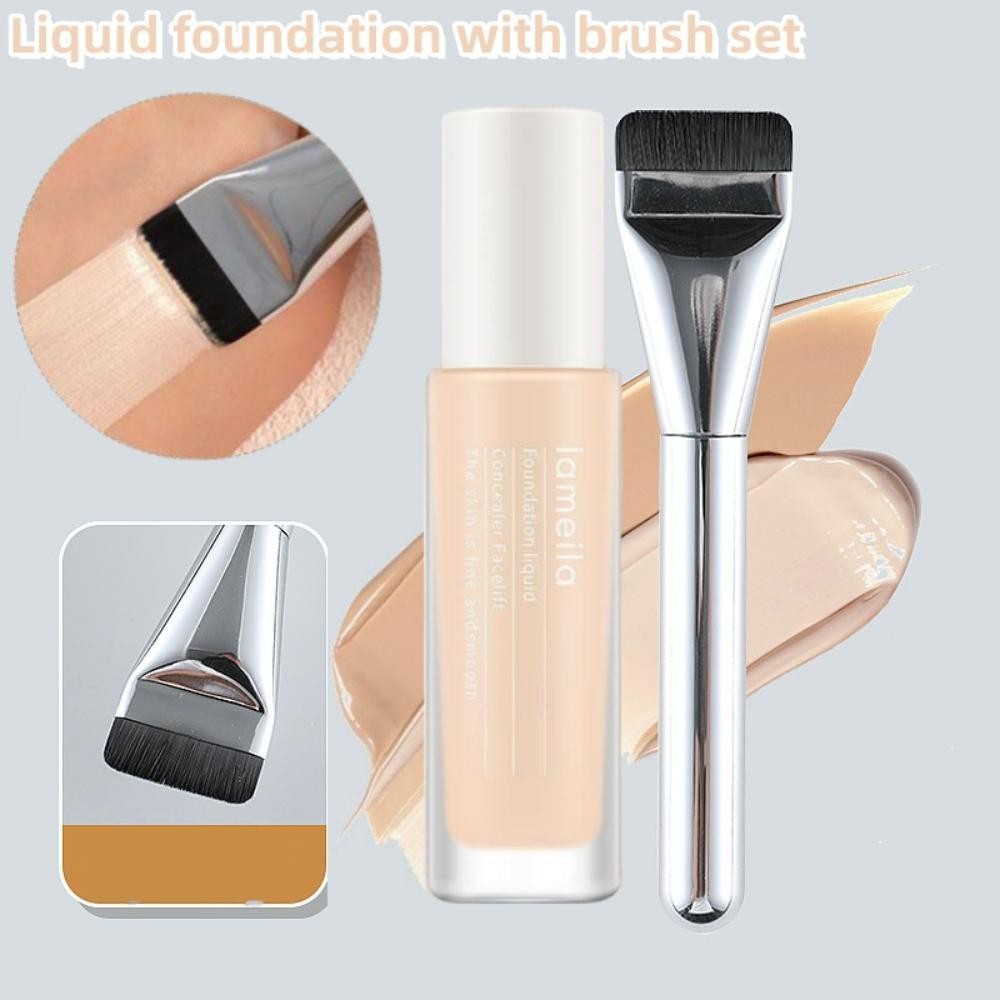 Lasting Face Matte Liquid Foundation Ultra-thin Base Makeup Moisturizing Oil Control with brush ...