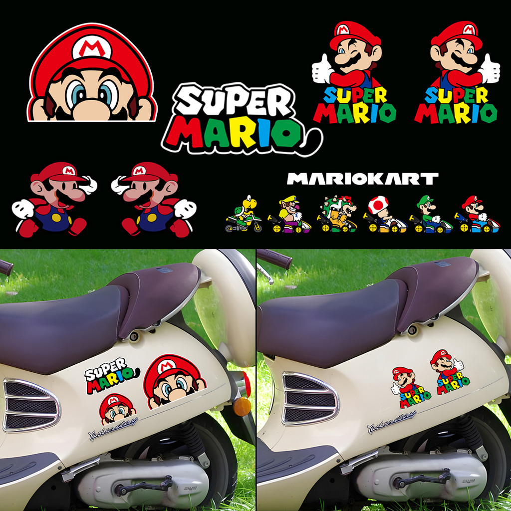 Super Mario Motorcycle Sticker Reflective Cartoon Motorbike Body Decal ...