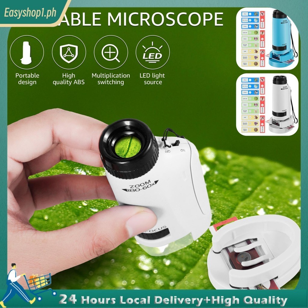 Portable Microscope 60X-180X Handheld Microscope with 12pcs Microscope ...