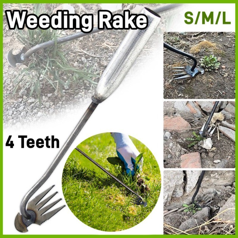 4 Teeth Weeding Rake Weeding Uprooting Loose Soil Weeding Tool Steel ...