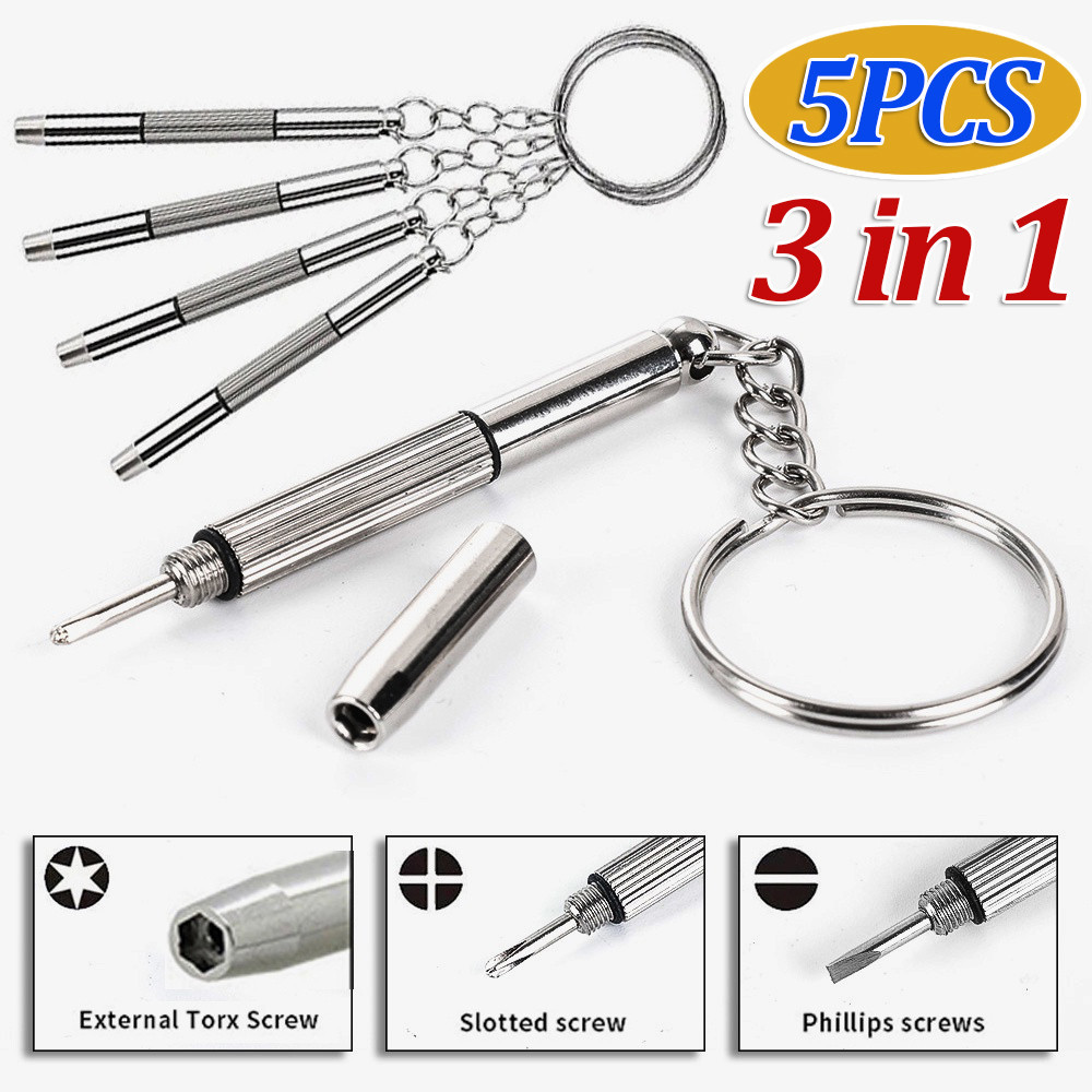 3 IN 1 Screwdriver -Mini Eyeglass Screwdriver Tool - Portable Key Chain ...