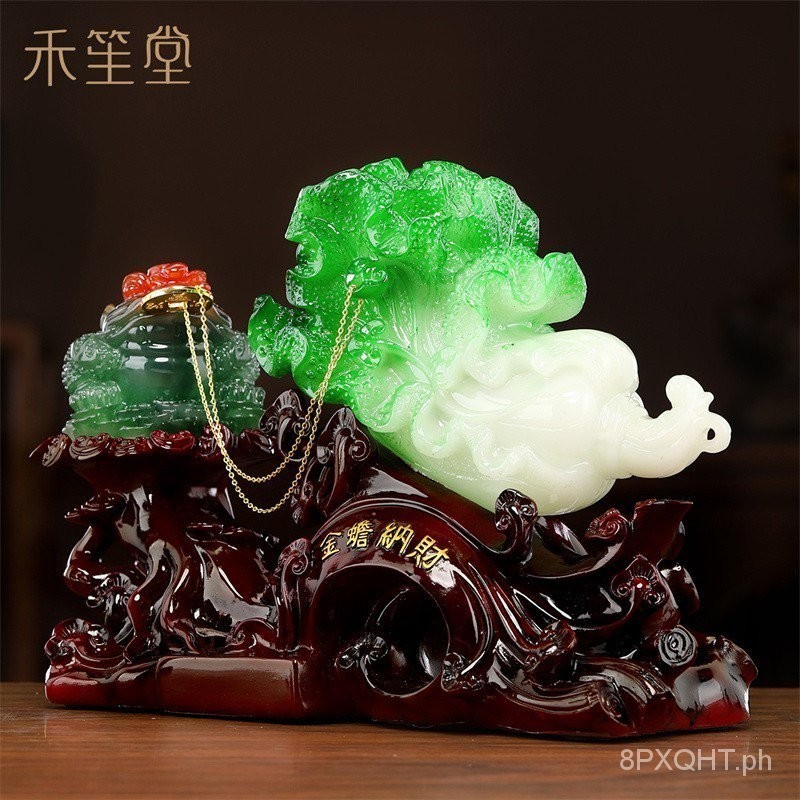 Hesheng Tang Jade Cabbage Decoration Golden Toad Living Room Decoration ...
