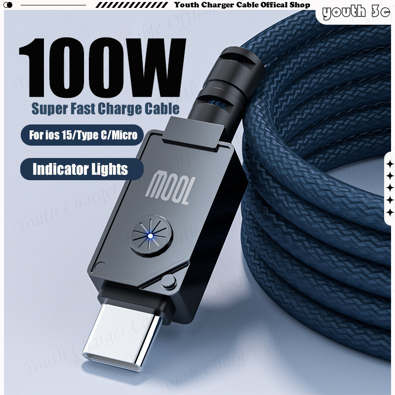 120W Super Fast Charging Cable For ios 15 Type C Micro With Indicator ...
