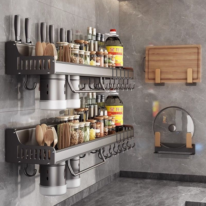 Kitchen Spice Rack Hanging Condiments Organizer Shelf Wall Mounted ...