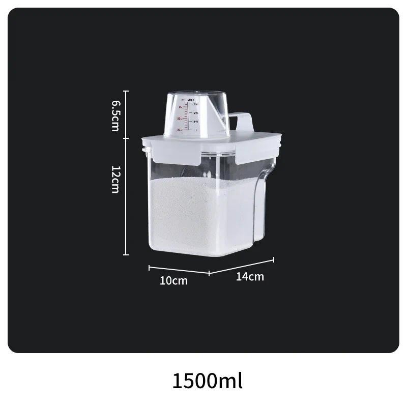 1500ml Airtight Laundry Detergent Powder Storage Box Clear Washing ...