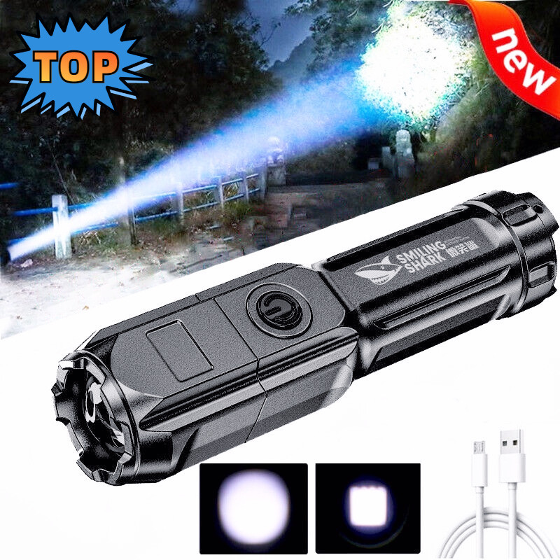 ABS strong light zoom flashlight Outdoor multi-function portable ...