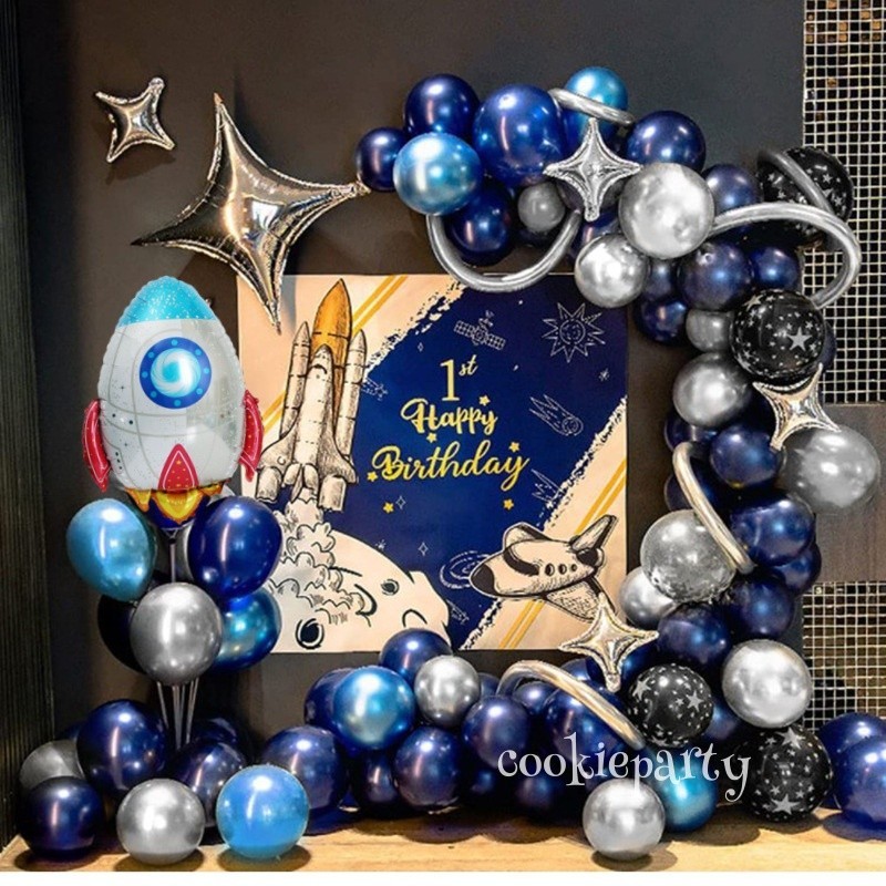 Outer Space Galaxy Theme Rocket Blue Silver Balloons Birthday ...