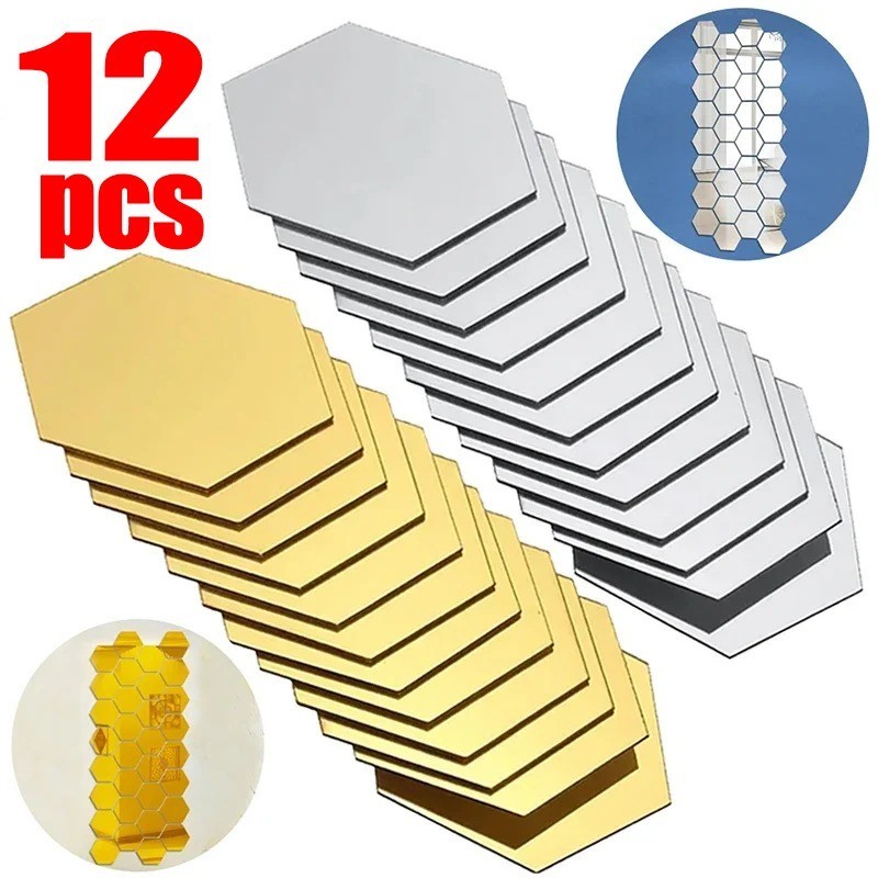 1/12Pcs 3D Hexagonal Acrylic Mirror Stickers / Self-Adhesive DIY ... 1/12Pcs 3D Hexagonal Acrylic Mirror Stickers / Self-Adhesive DIY ...