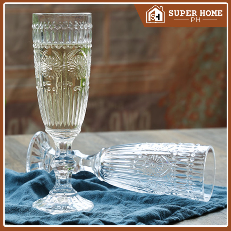 SHOME Embossed Crystal Goblet Champagne Glassware Sun flower Diamond ...