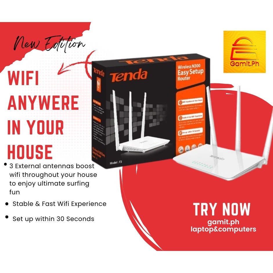 Tenda Model F3 Wireless N300 Easy Set-up Wireless Router Wifi anywhere ...
