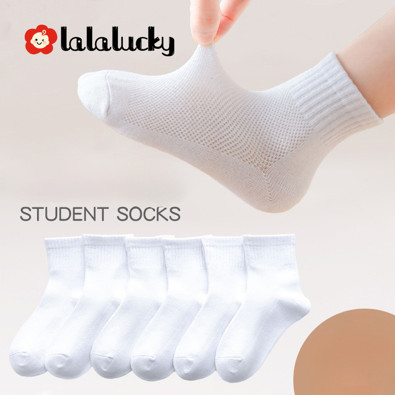 6 Pairs Pure White Socks for Kids Summer Mesh Breathable Cotton Sock 0 ...