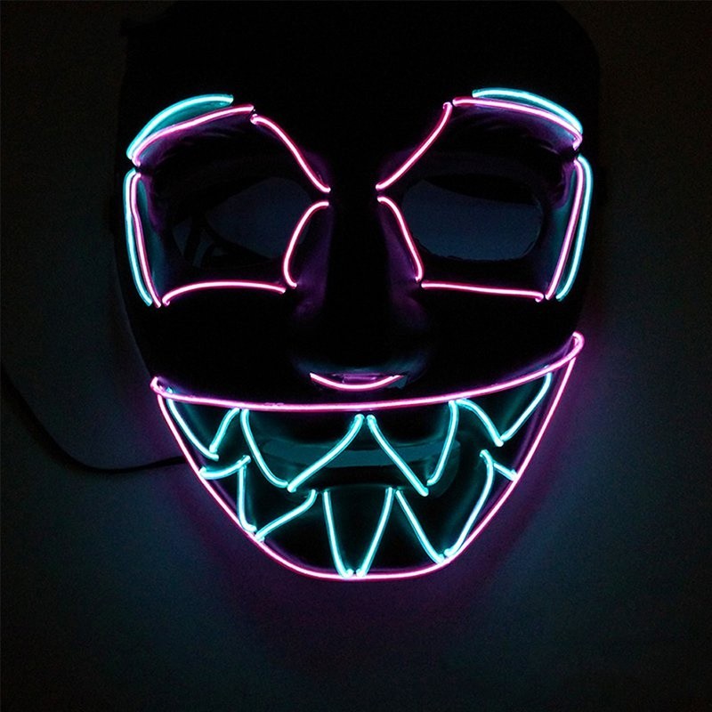 RQ+ZJSLT-Glowing Horror Mask Cosplay Party Smiling Face EL Wire Mask ...