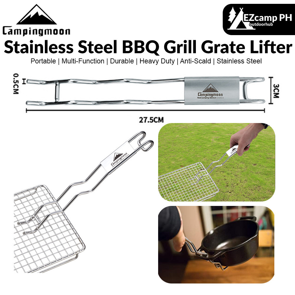 CAMPINGMOON Portable Stainless Steel BBQ Grill Grate Lifter Rust ...