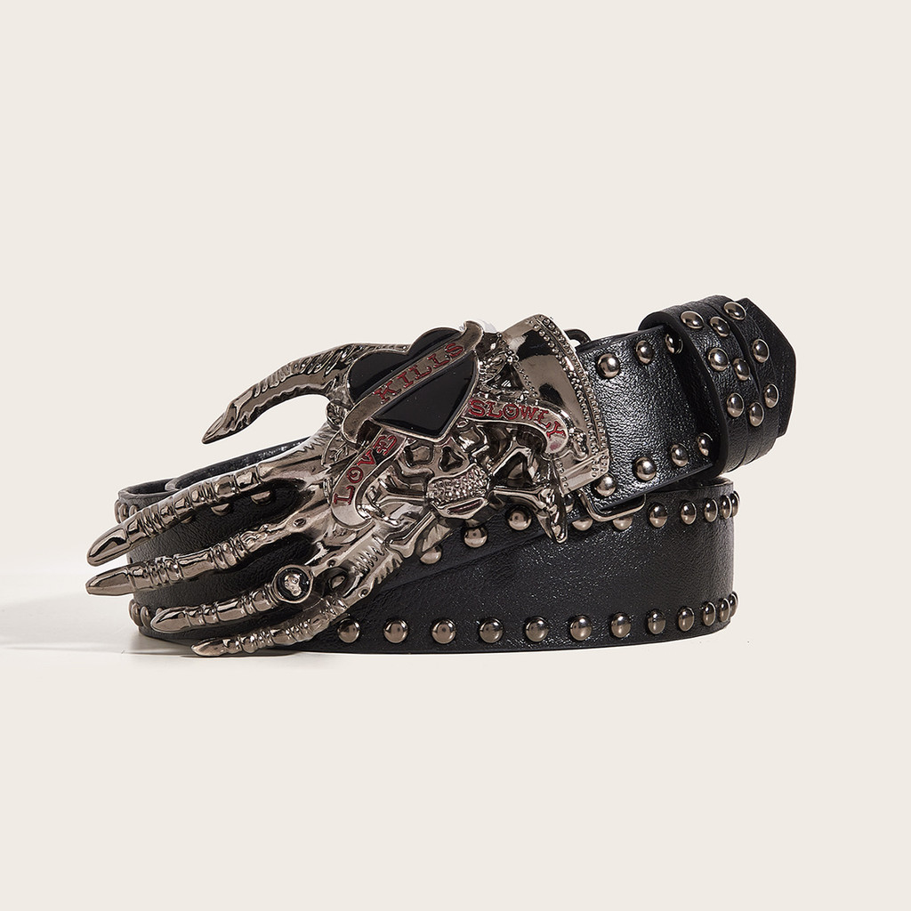 American Punk Style Y2K Skull Heart Palm Belt Female Design Niche All ...