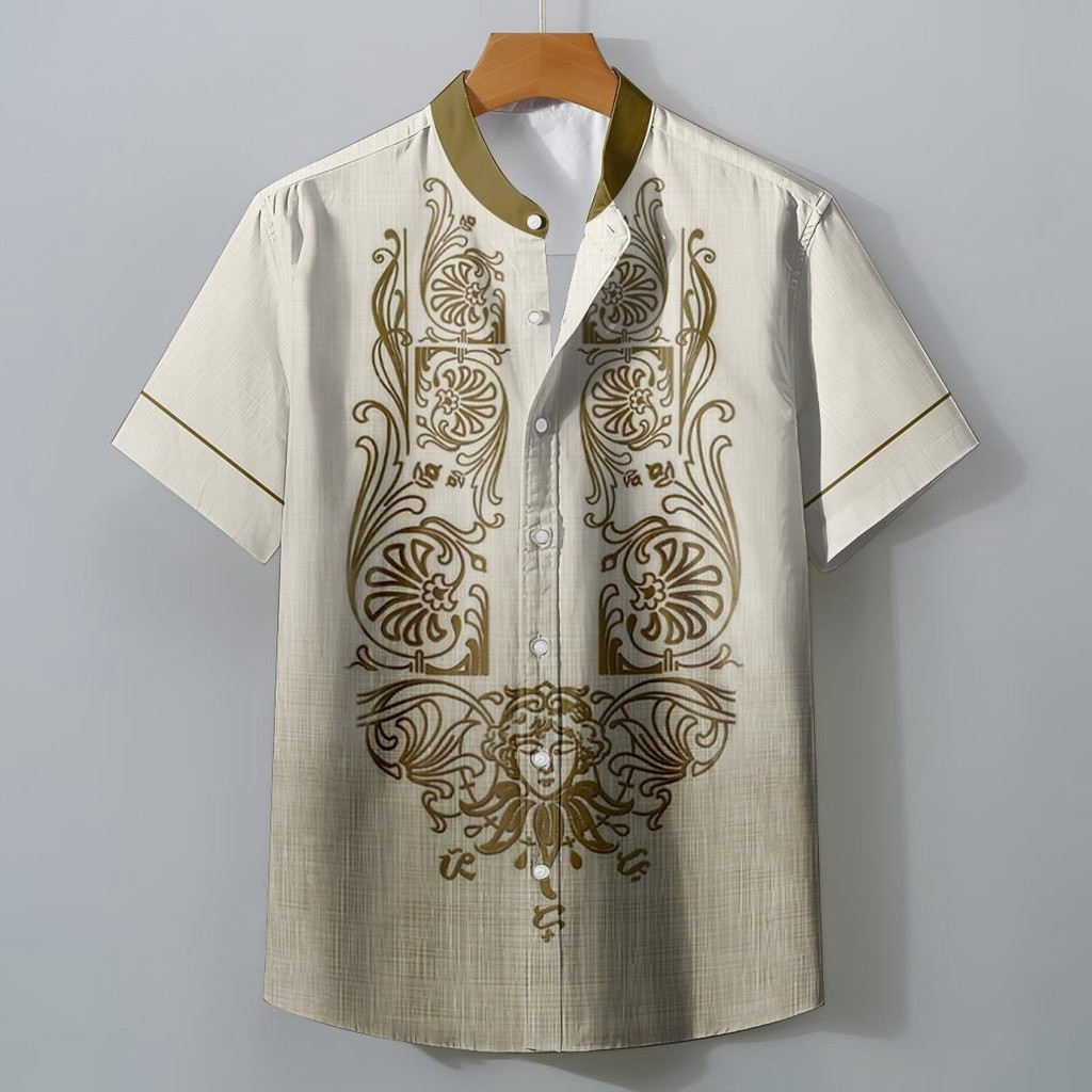 Barong Ethnic Style Asean Shirt for Men Summer Short Sleeve Top 3D ...