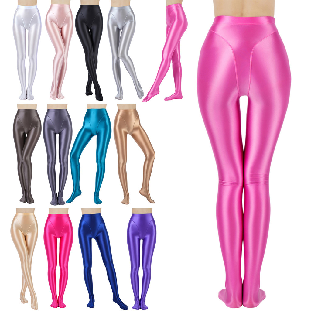 inhzoy Womens Metallic Shiny Fake 2 piece Tights Pants High Waist ...