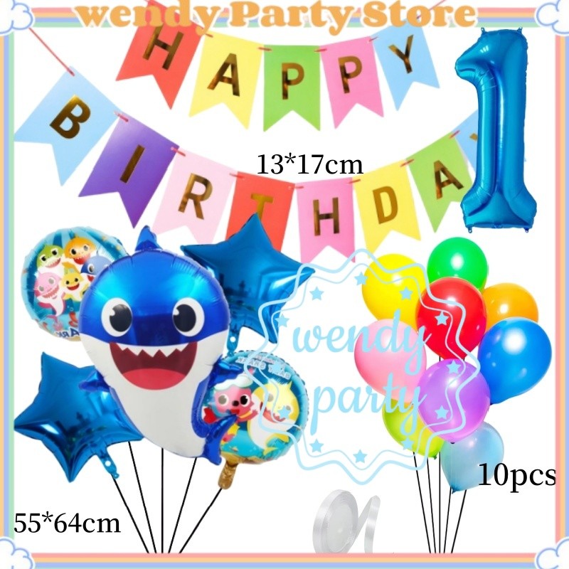 Baby Shark Balloon Blue Number Birthday Decoration Set Ocean Animal ...