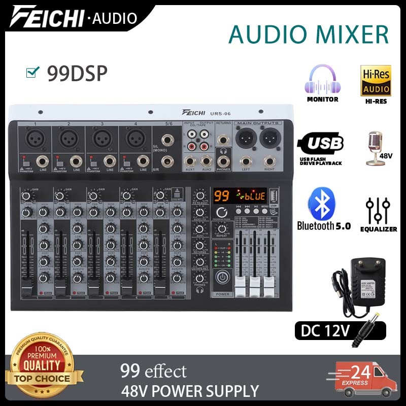 Professional 4/6 Channel DC12V Mixer Bluetooth 5.0 USB Input Stage ...